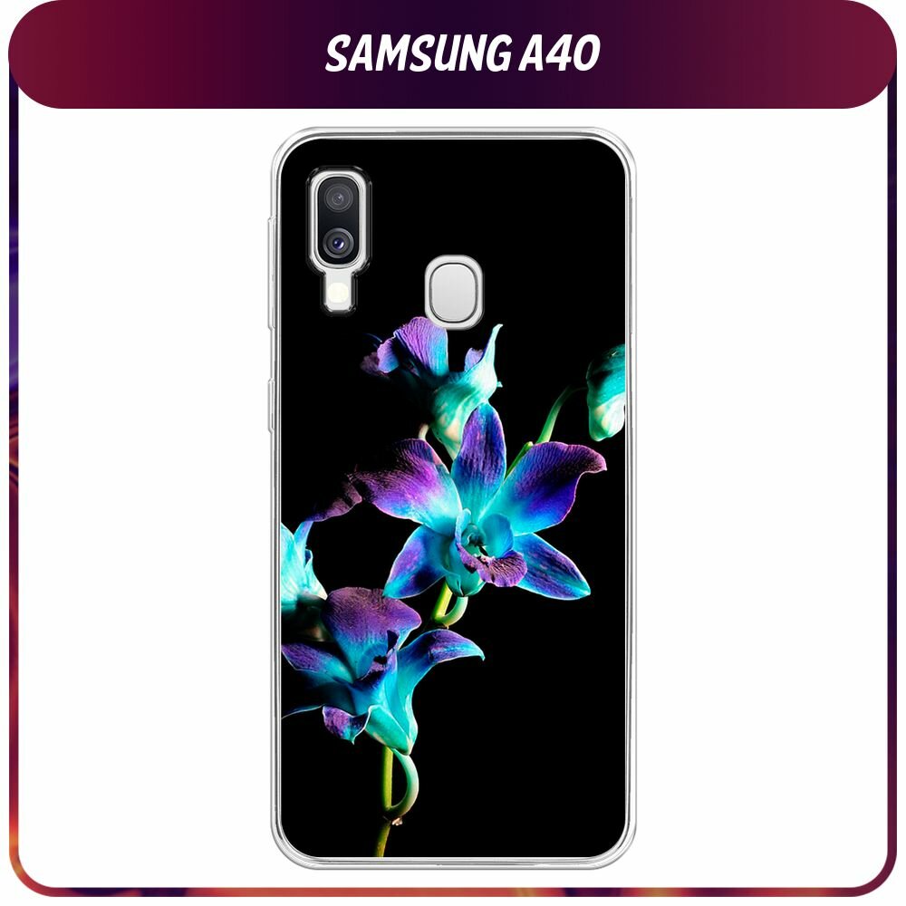 Чехол на Samsung Galaxy A40 / Самсунг Галакси А40 с принтом "Синий цветок на черном"