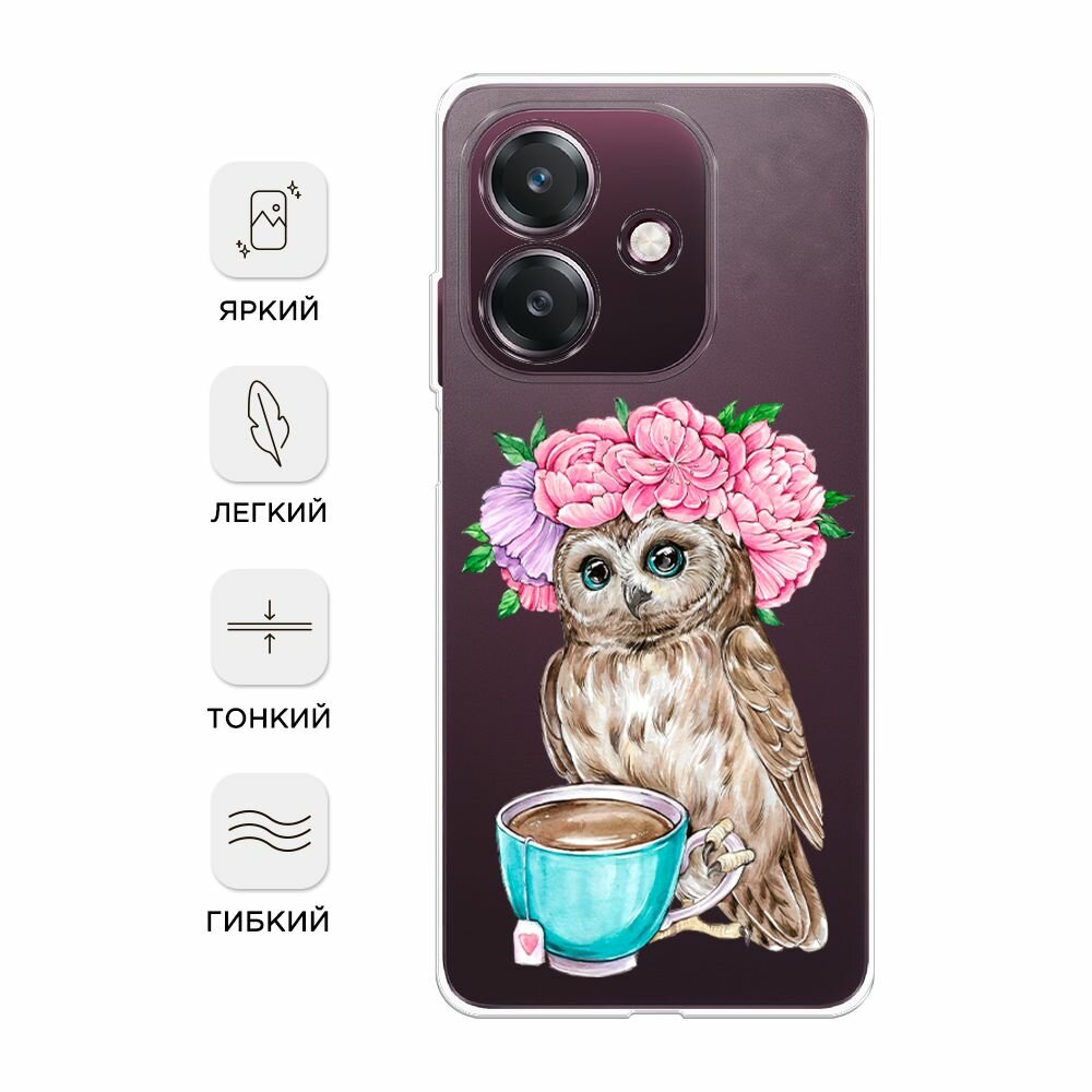 Чехол на Oppo A3/A3x / Оппо А3/A3x с принтом Сова в венке, прозрачный — фото 1