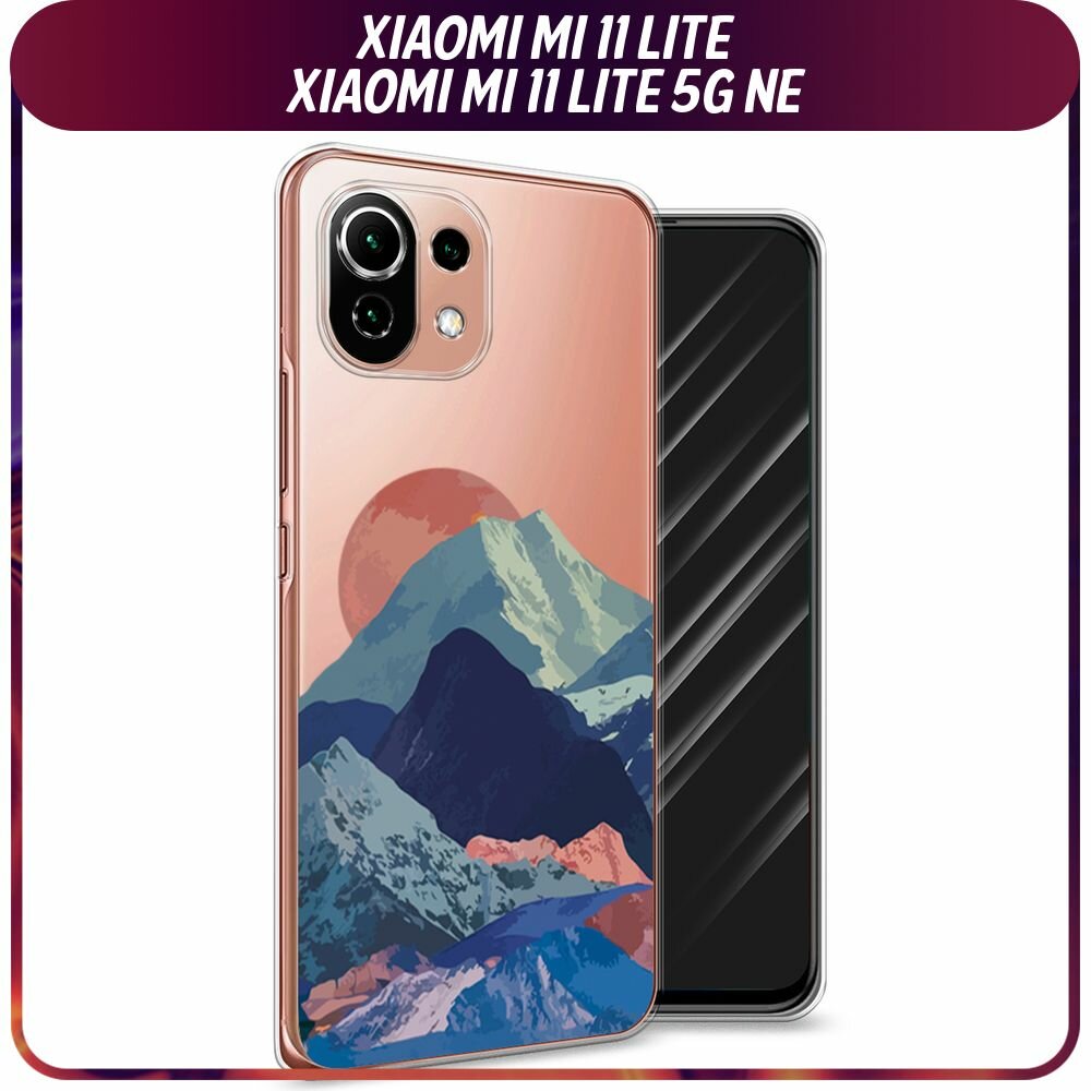 Чехол на Xiaomi Mi 11 Lite/5G NE / Сяоми Ми 11 Лайт/5G NE с принтом "Закат в снежных горах", прозрачный