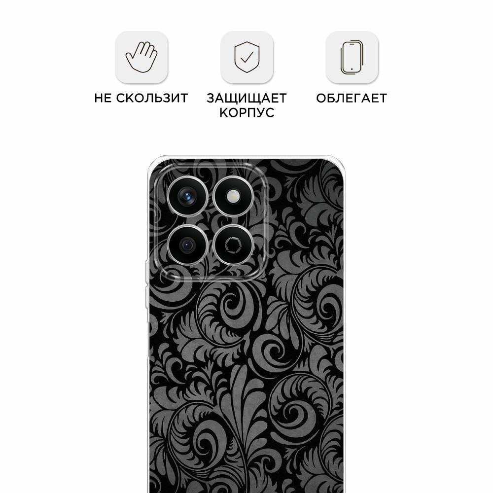 Силиконовый чехол на Honor X7c / Хонор X7c с принтом "Чёрный узор" — фото 1
