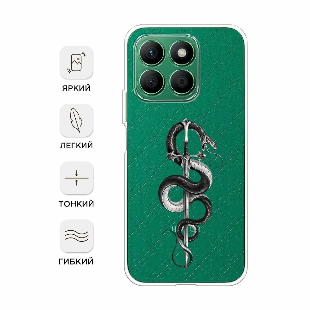 Чехол на Honor X8B / Хонор X8B с принтом "Змея с мечом чёрная", прозрачный — фото 1