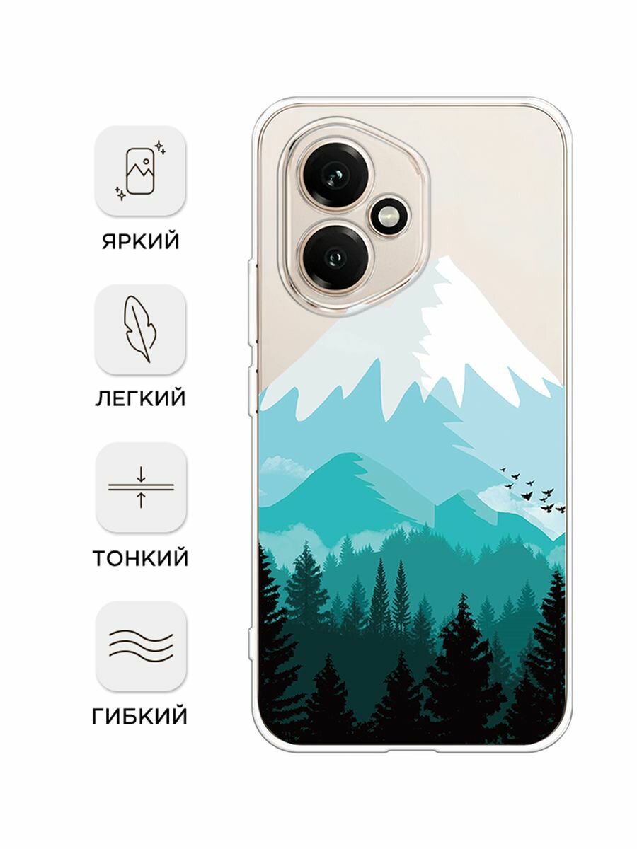 Чехол на Honor 400 / Хонор 400 с принтом "Синяя снежная гора", прозрачный — фото 1