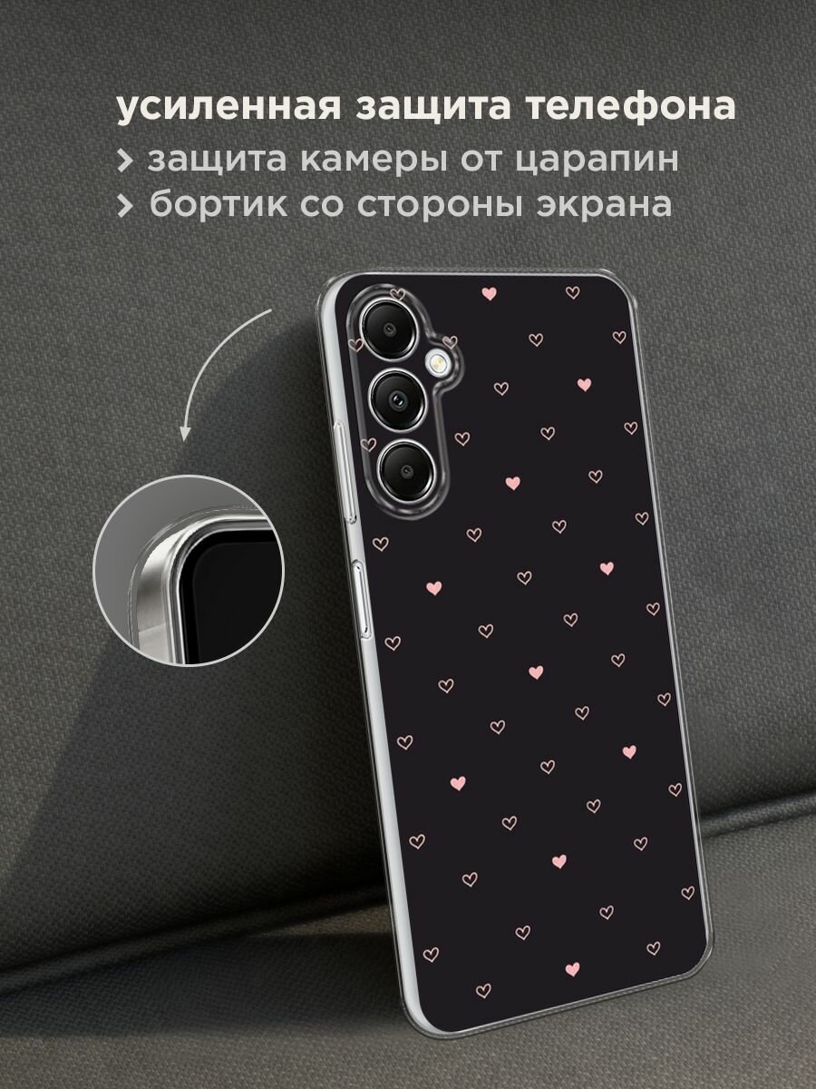 Чехол на Samsung Galaxy A05s / Самсунг Галакси A05s с принтом "Черный фон и сердечки" — фото 1