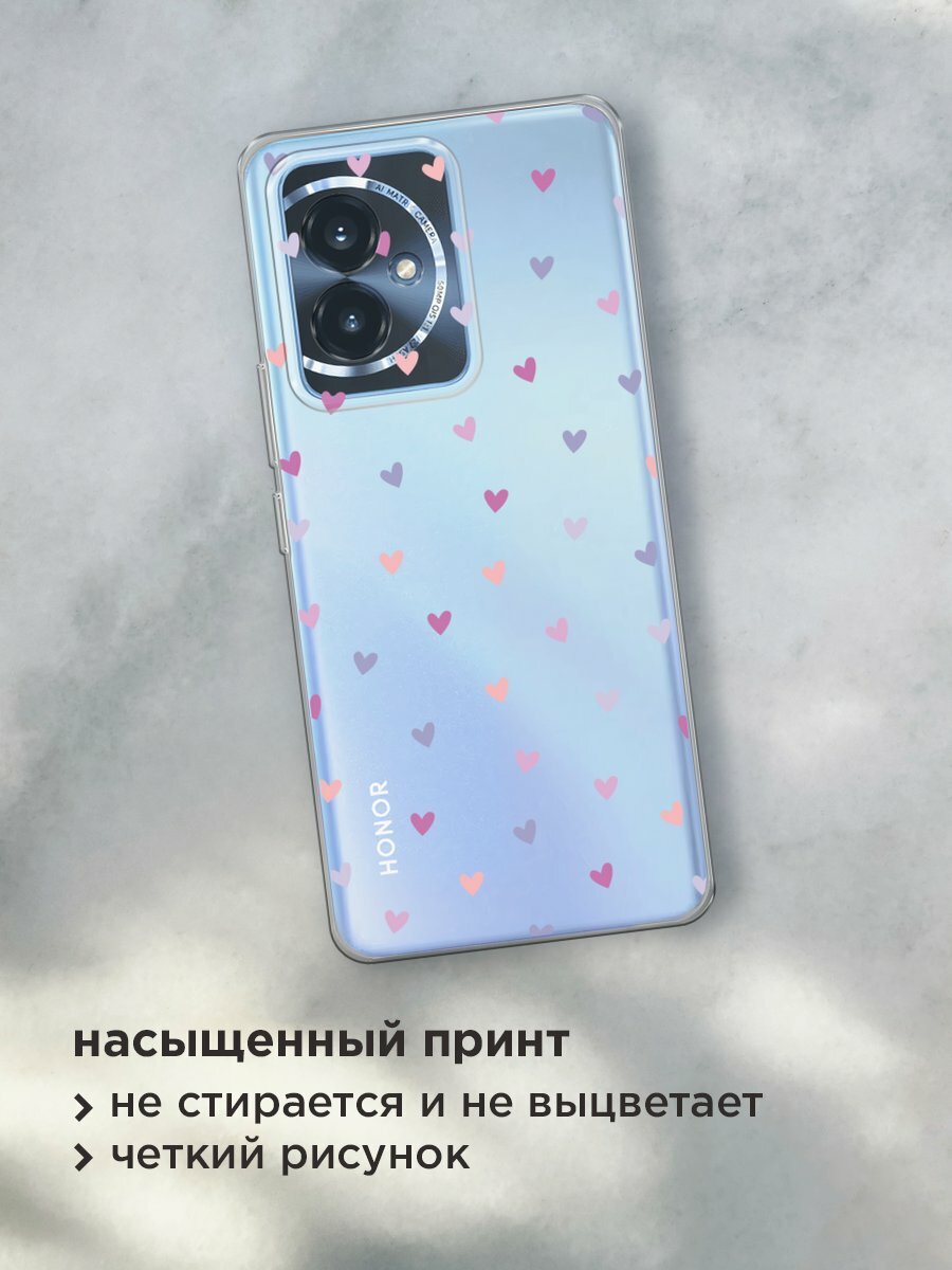 Чехол на Honor 100 / Хонор 100 с принтом "Пастельные сиреневые сердечки", прозрачный — фото 1
