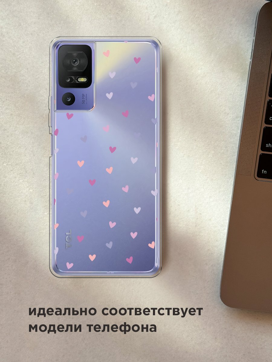 Чехол на TCL 40 SE / ТСЛ 40 SE с принтом "Пастельные сиреневые сердечки", прозрачный — фото 1