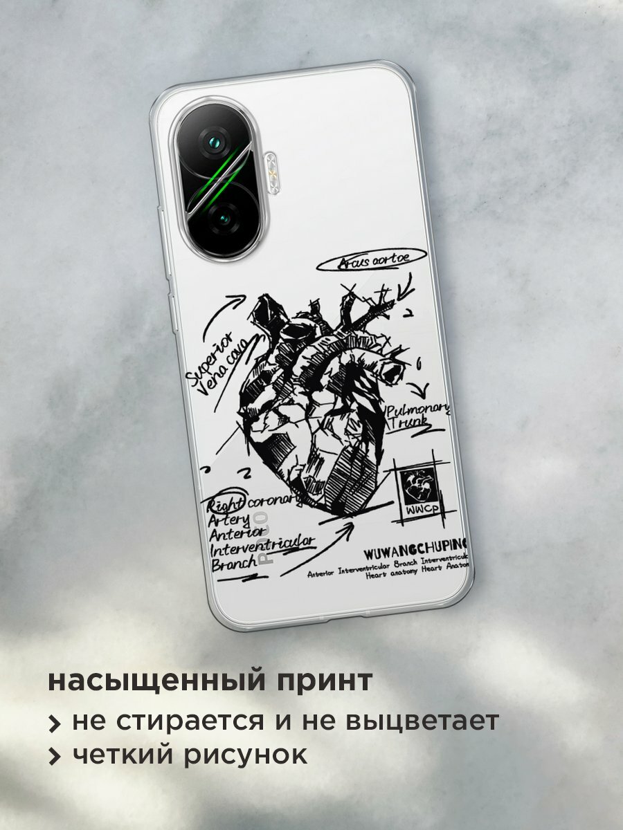 Чехол на Poco F7 / Поко F7 с принтом "Анатомическое сердце 2", прозрачный — фото 1