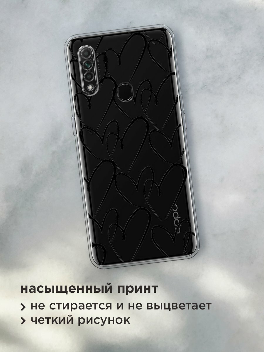 Чехол на Oppo A31 / Оппо А31 с принтом "Hearts doodle black 1" — фото 1