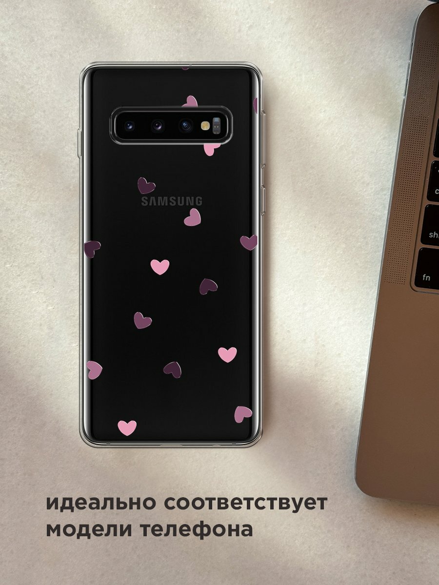 Чехол на Samsung Galaxy S10 + / Самсунг Галакси S10 Плюс с принтом "Фиолетовые и розовые сердечки 1" — фото 1