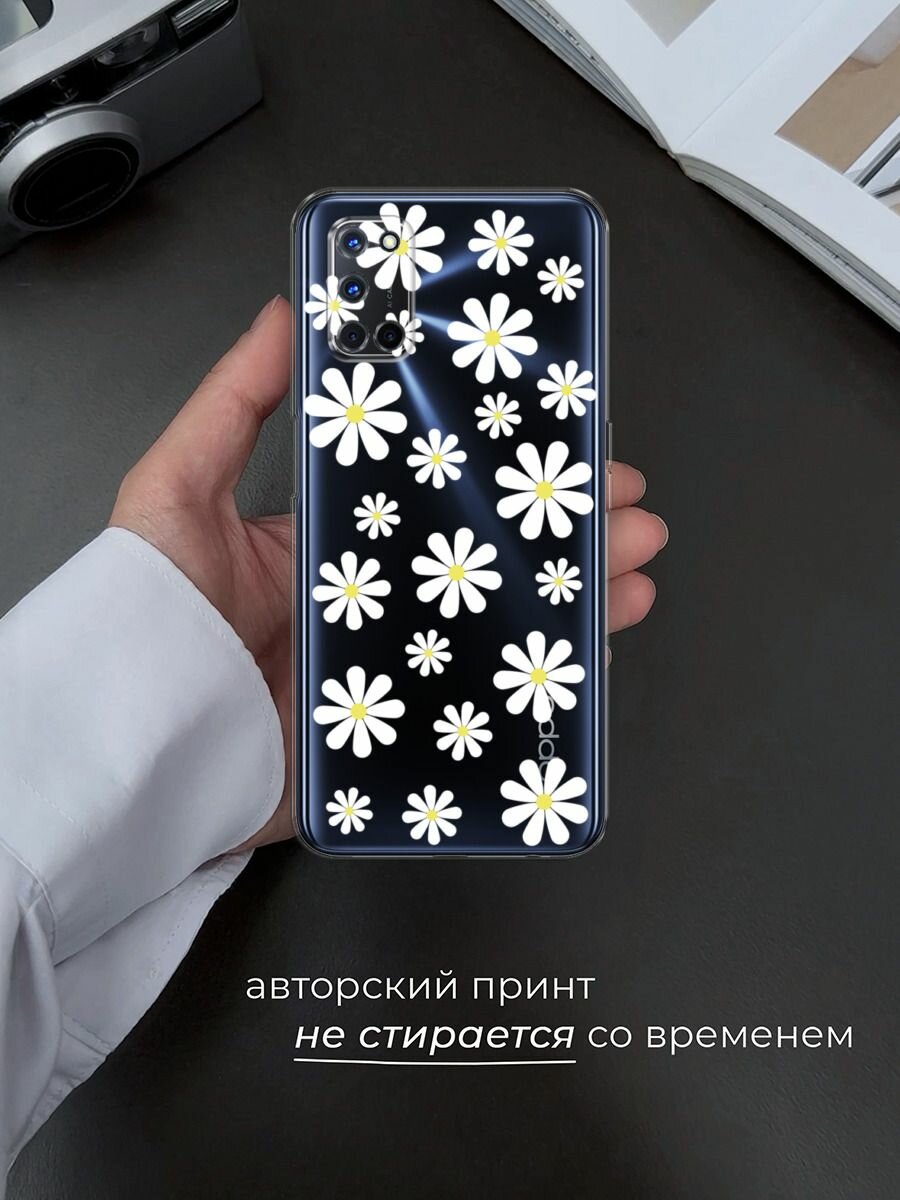 Чехол на Oppo A52/A72 / Оппо A52/A72 с принтом "Большие ромашки", прозрачный — фото 1