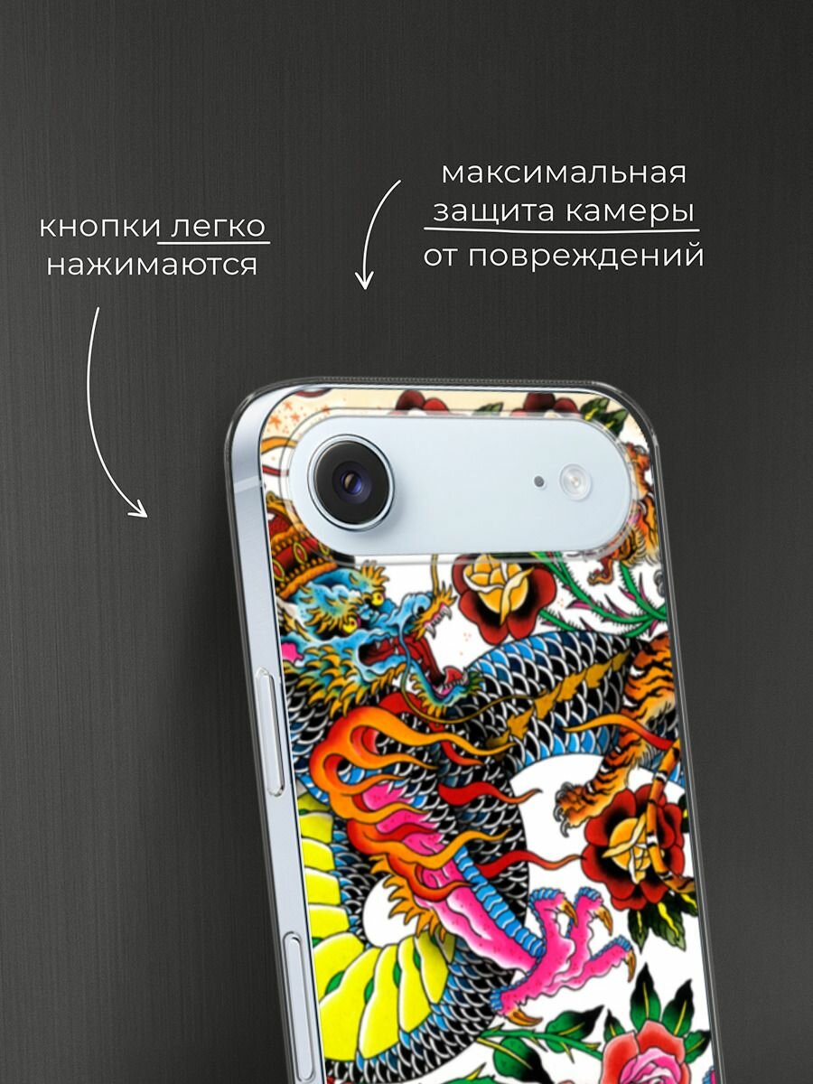 Чехол на Apple iPhone Air / Айфон Айр с принтом "Дракон в цветах" — фото 1