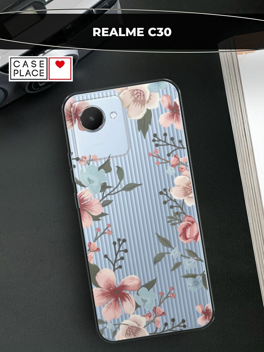 Чехол на Realme C30 / Реалми C30 с принтом "Нежная рамка из цветов", прозрачный