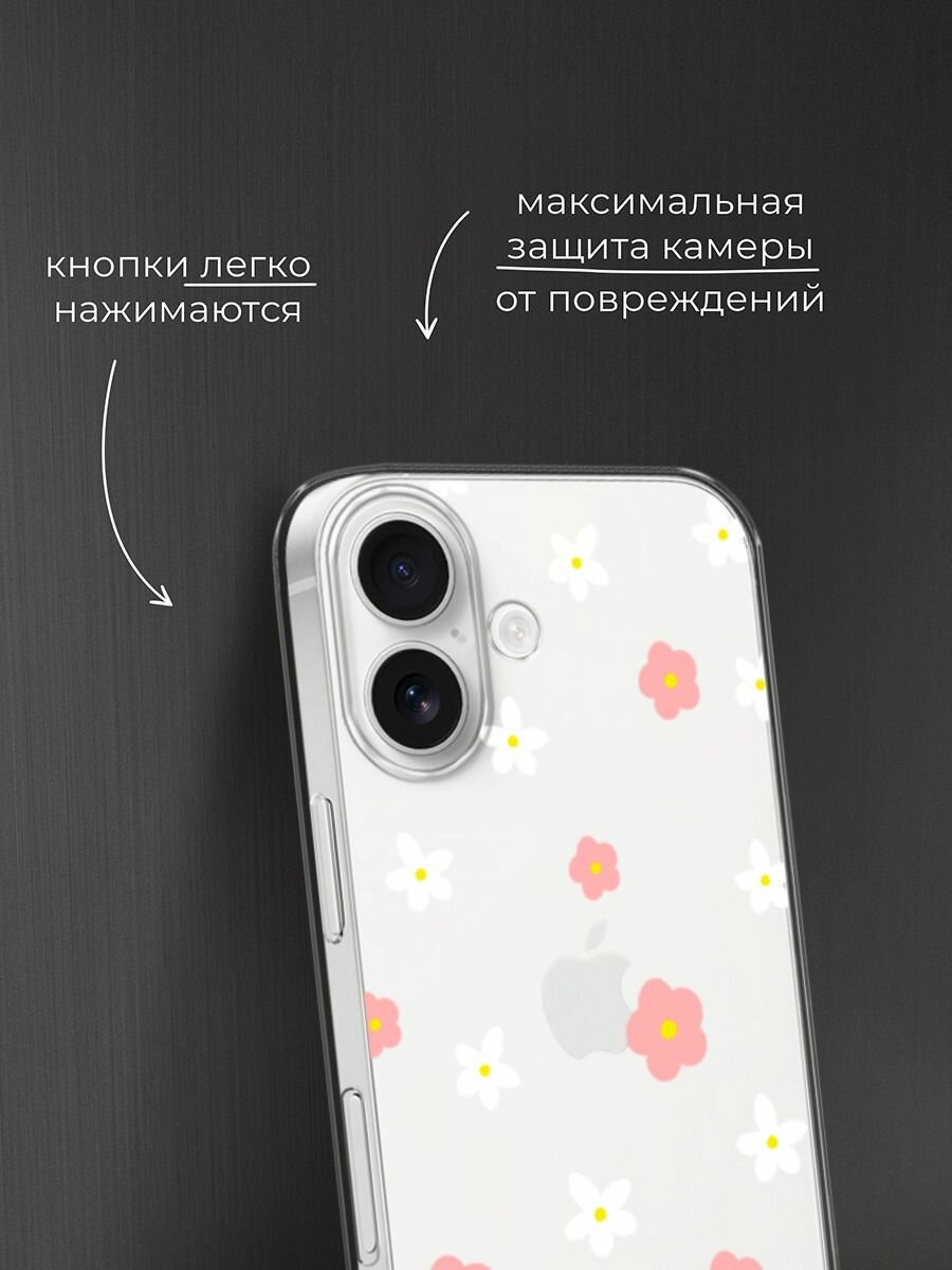 Чехол на Apple iPhone 17 / Айфон 17 с принтом "Розовые и белые цветы", прозрачный — фото 1