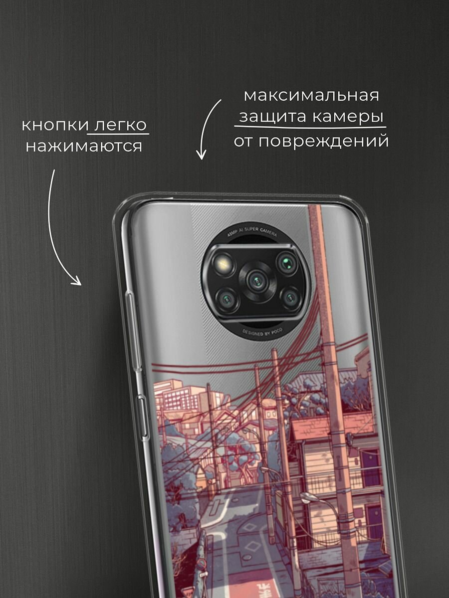 Чехол на Xiaomi Poco X3/X3 Pro / Поко X3/X3 Pro с принтом "Закат на японской улице", прозрачный — фото 1