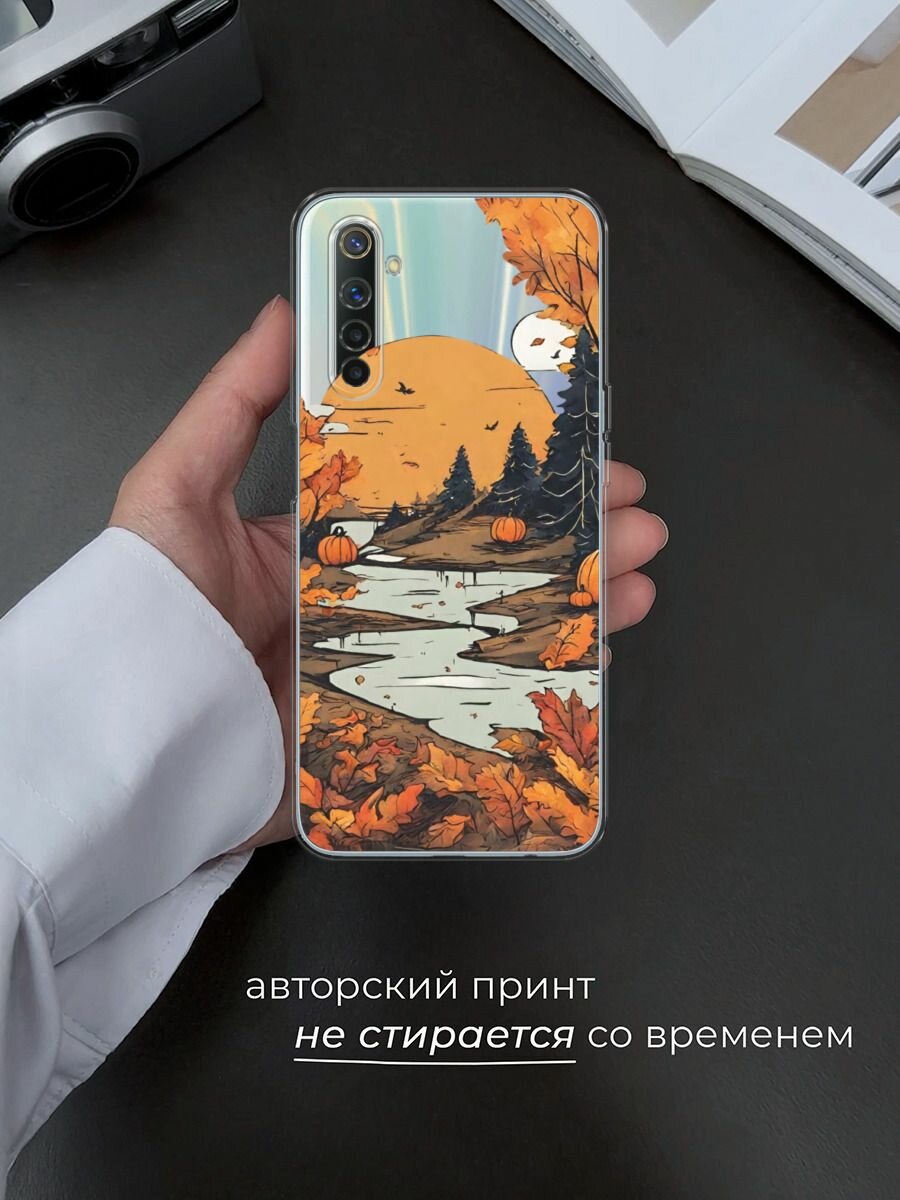 Чехол на Realme 6 / Реалми 6 с принтом "Осенний лесной уголок", прозрачный — фото 1