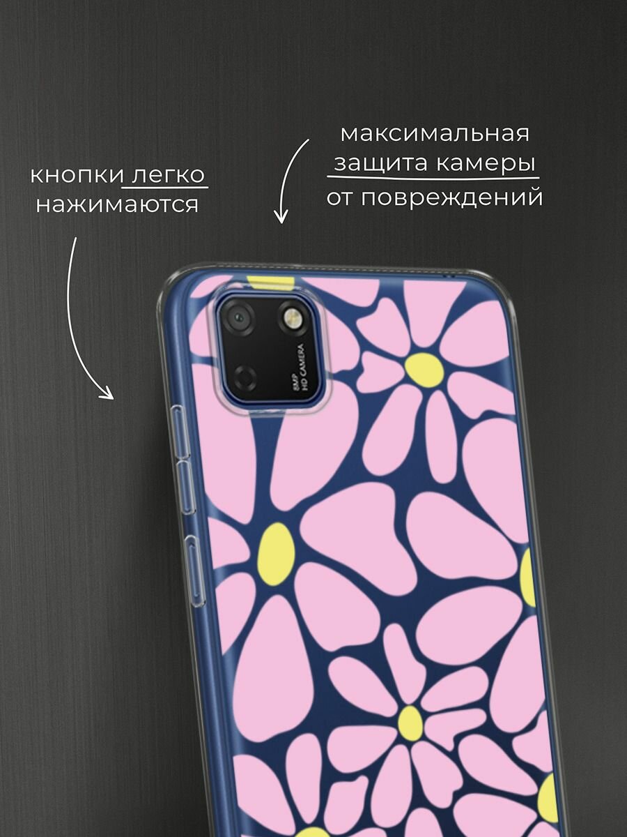 Чехол на Honor 9S/Huawei Y5p / Хонор 9S/Хуавей Y5p с принтом "Розовые лепестки 2", прозрачный — фото 1