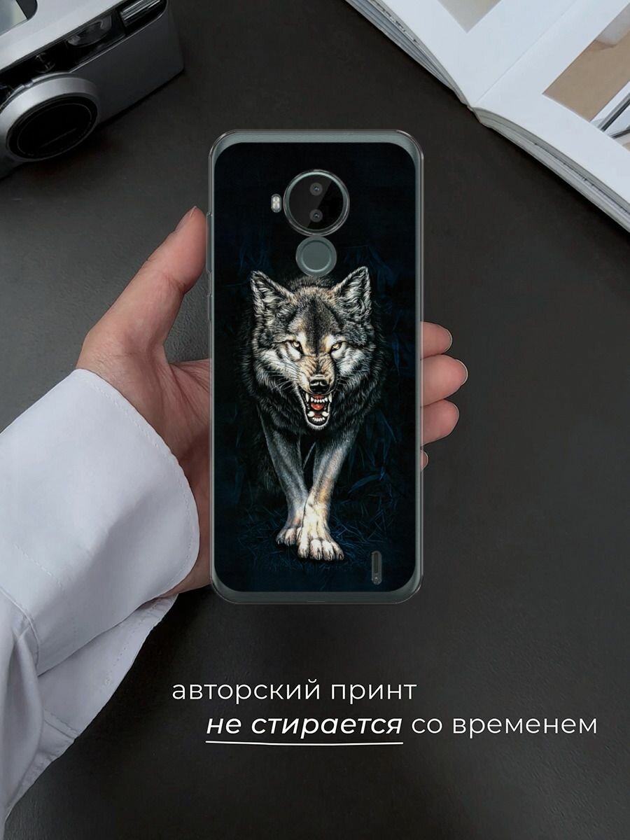 Чехол на Nokia C30 / Нокия C30 с принтом "Злобный волк из ночи" — фото 1