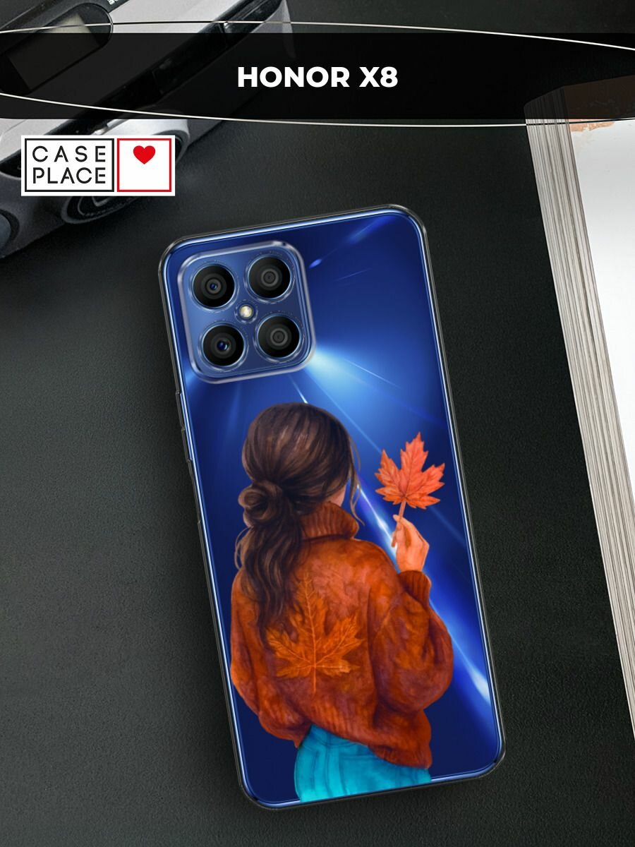Чехол на Honor X8 / Хуавей X8 с принтом "Девушка с опавшим листом", прозрачный