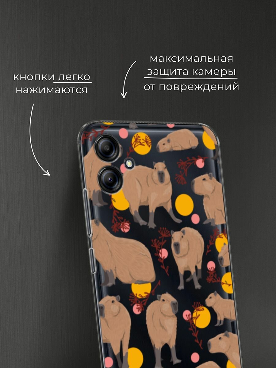 Чехол на Samsung Galaxy A04e / Самсунг A04e с принтом "Капибара паттерн", прозрачный — фото 1