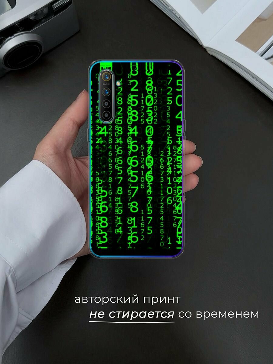 Силиконовый чехол на Realme XT / Реалми XT с принтом "Цифры матрицы" — фото 1