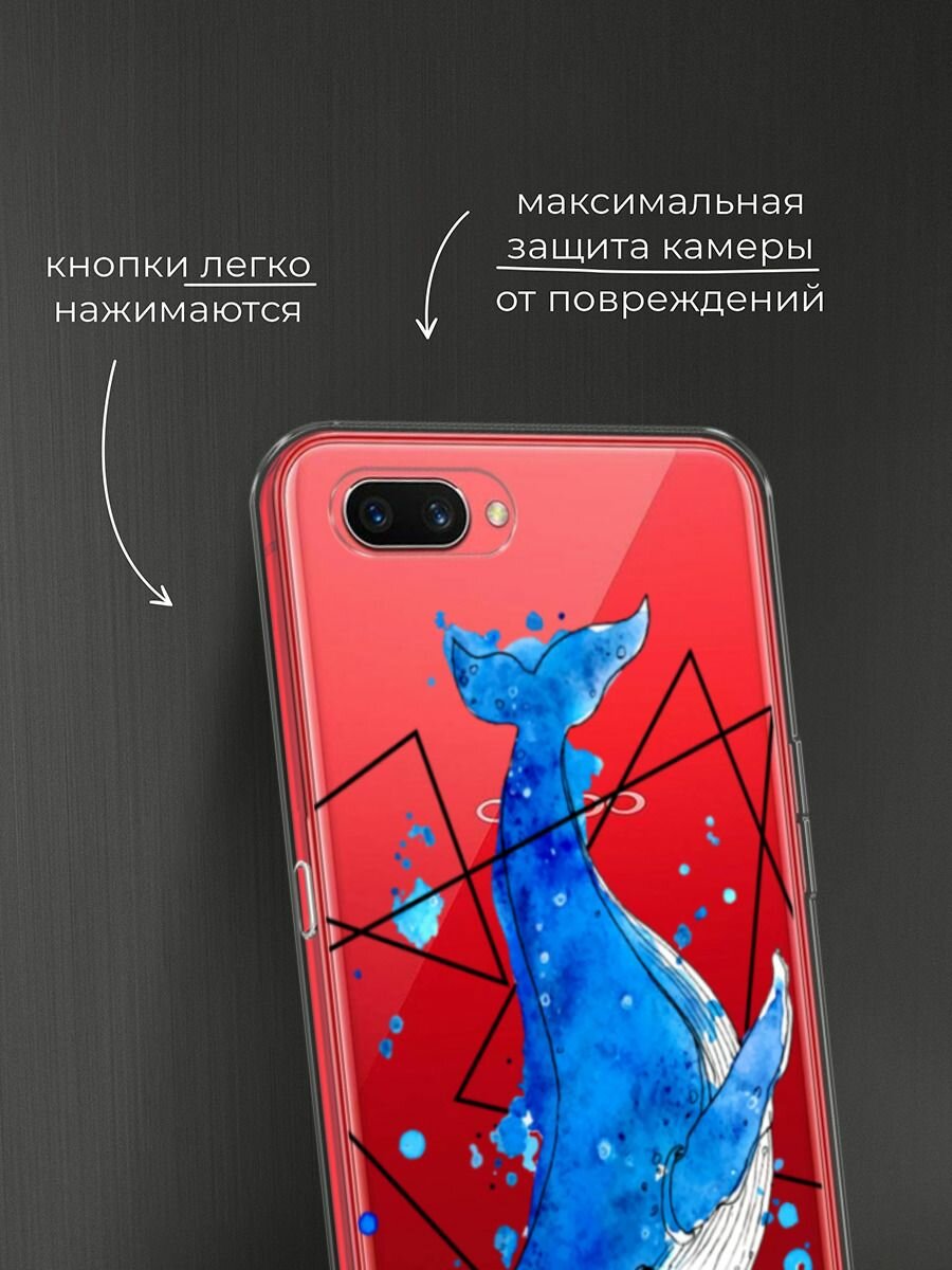 Чехол на Oppo A3s / Oppo A3s с принтом "Кит графика", прозрачный — фото 1