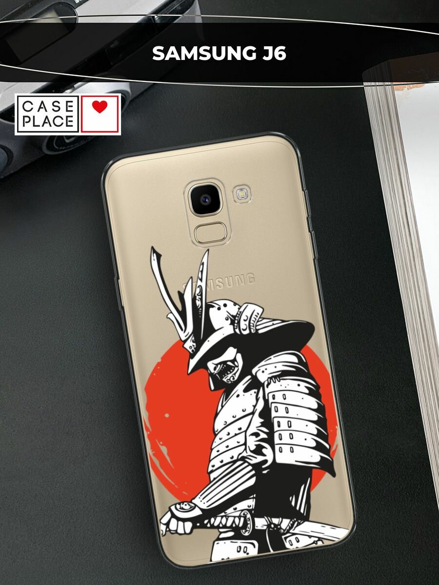 Чехол на Samsung Galaxy J6 2018 / Самсунг Галакси Джей 6 2018 с принтом "Самурай с катаной", прозрачный