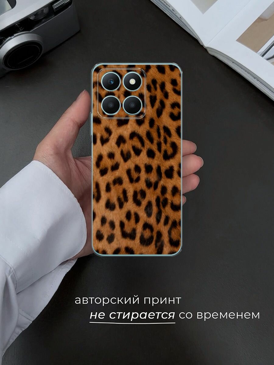 Силиконовый чехол на Honor X6A / Хонор X6A с принтом "Мех леопарда" — фото 1