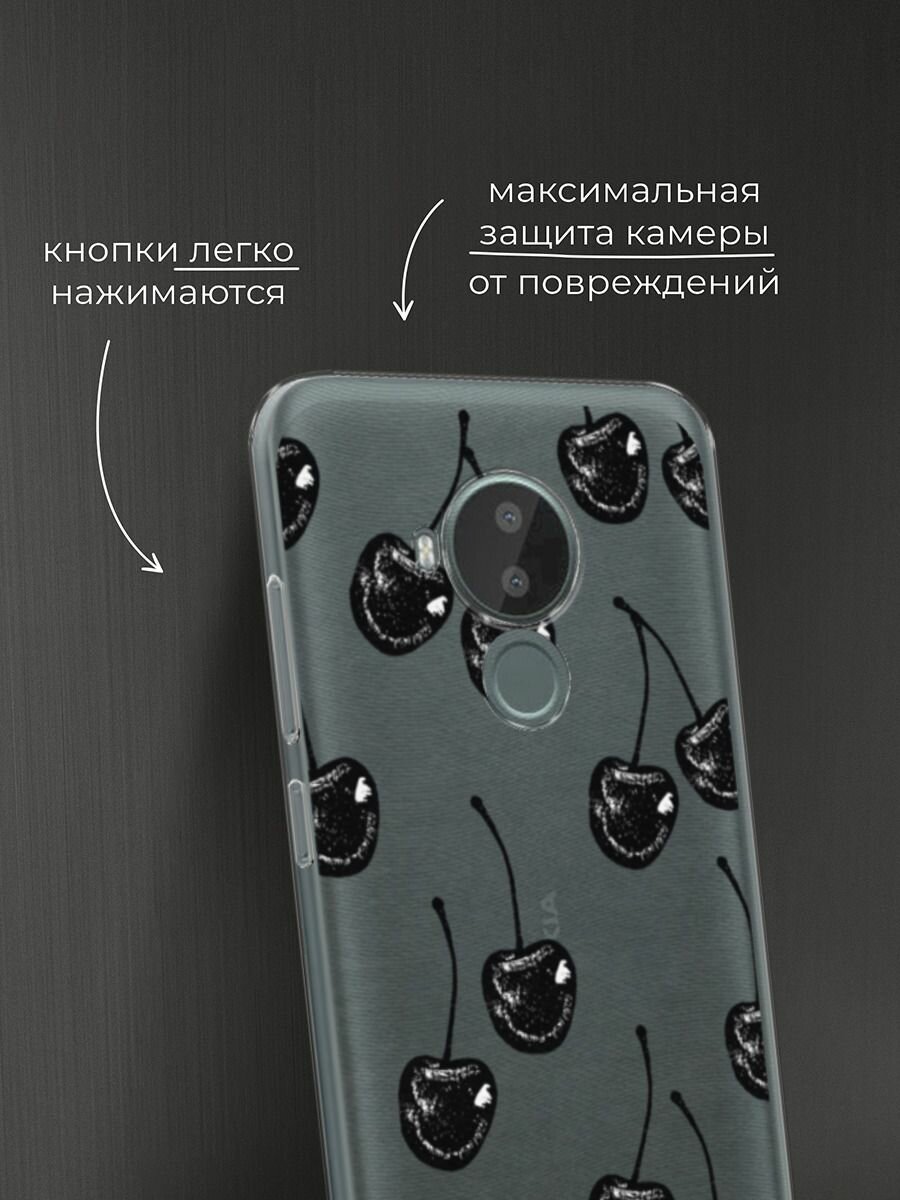 Чехол на Nokia C30 / Нокия C30 с принтом "Черная вишня", прозрачный — фото 1