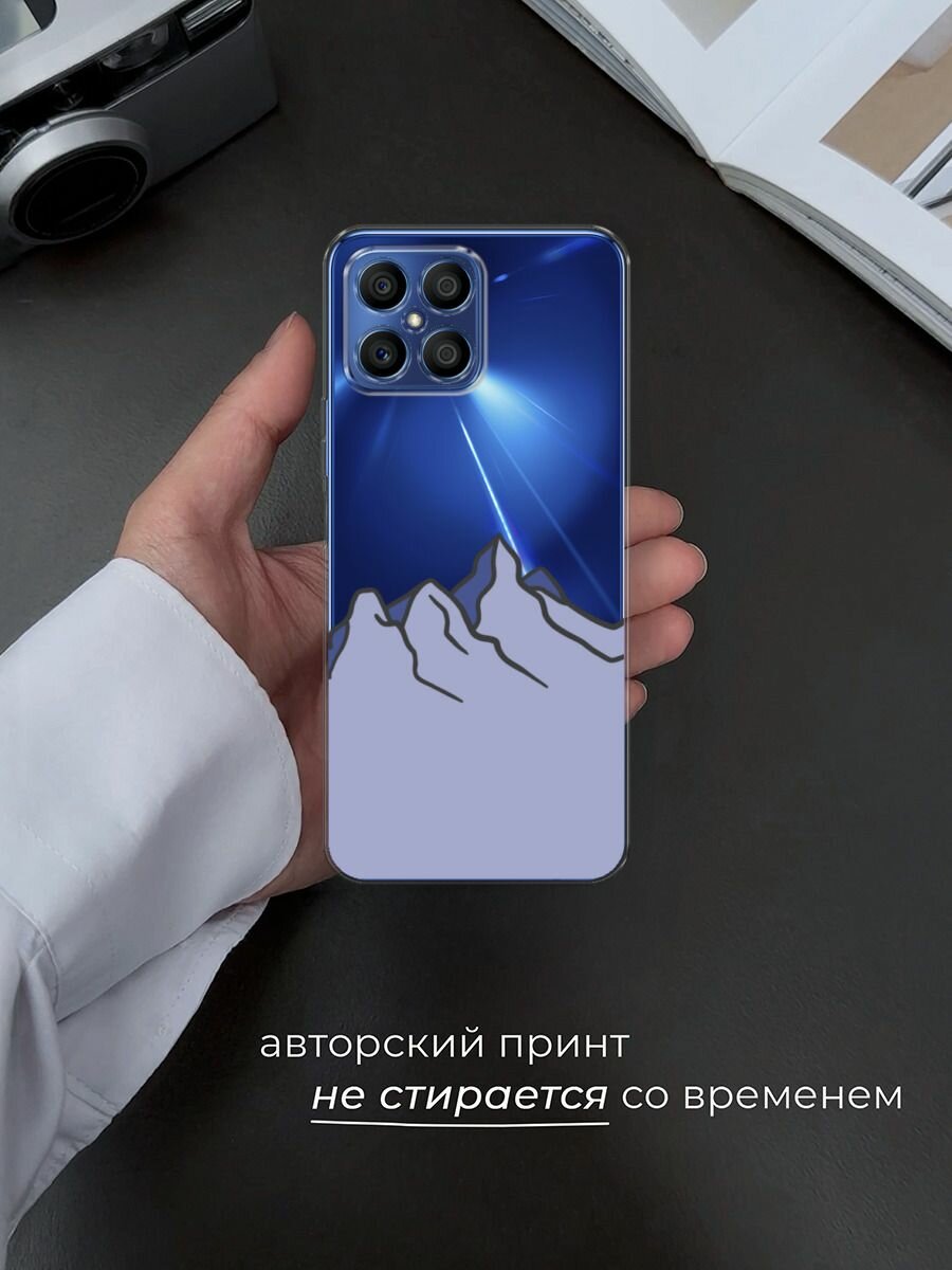 Силиконовый чехол на Honor X8 / Хуавей X8 с принтом "Гора", прозрачный — фото 1