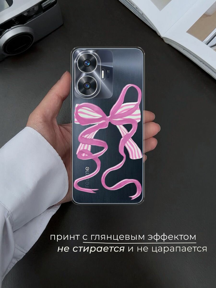 Чехол на Realme C55 / Реалми C55 с принтом "Полосатый розовый бант 2" — фото 1