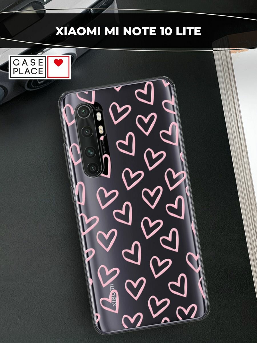 Чехол на Xiaomi Mi Note 10 lite / Сяоми Ми Нот 10 лайт с принтом "Сердца паттерн"
