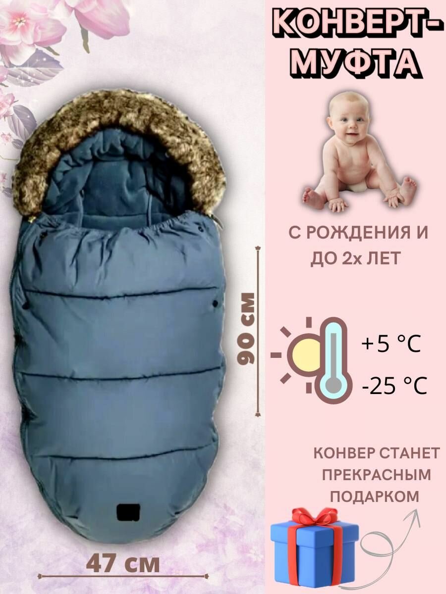 Конверт зимний с опушкой в коляску Luxbay цвет Изумруд