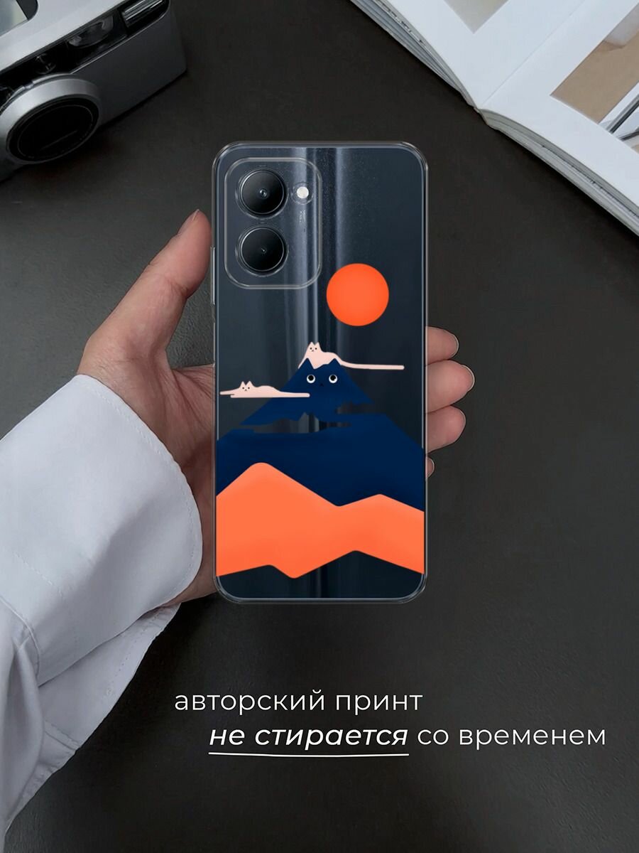 Чехол на Realme C33 / Реалми С33 с принтом "Кот-гора", прозрачный — фото 1