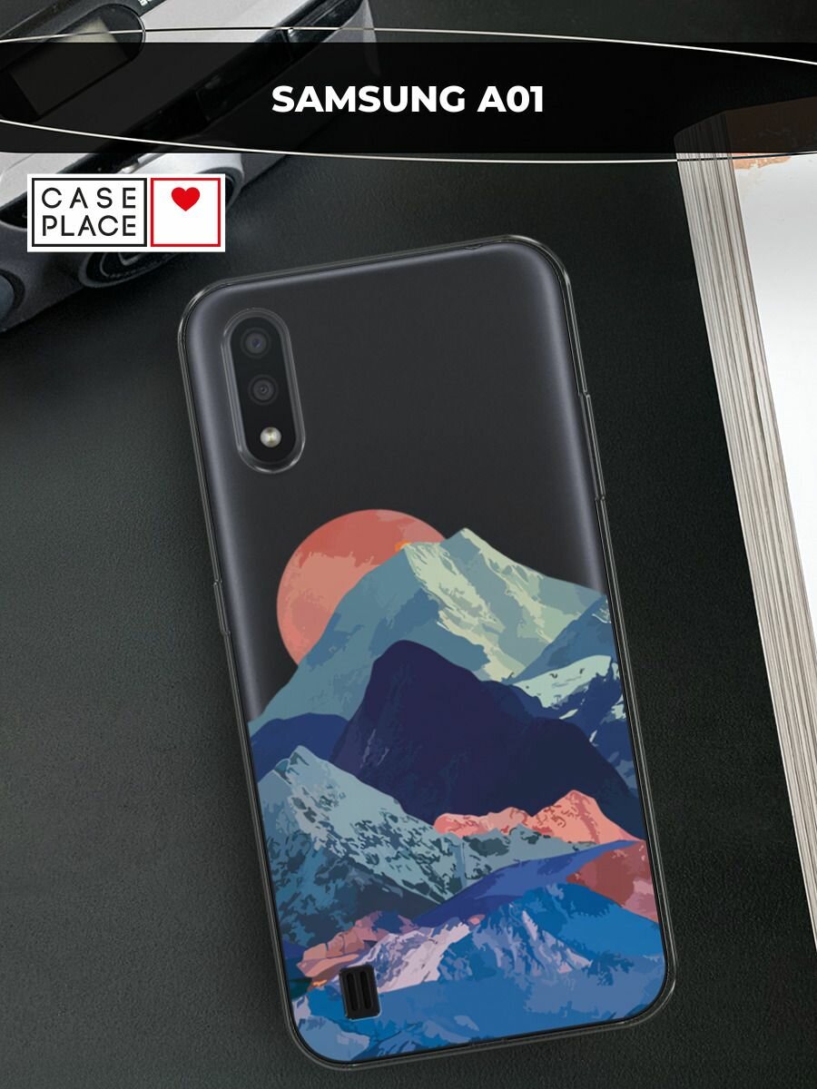 Чехол на Samsung Galaxy A01 / Самсунг Гэлакси А01 с принтом "Закат в снежных горах", прозрачный