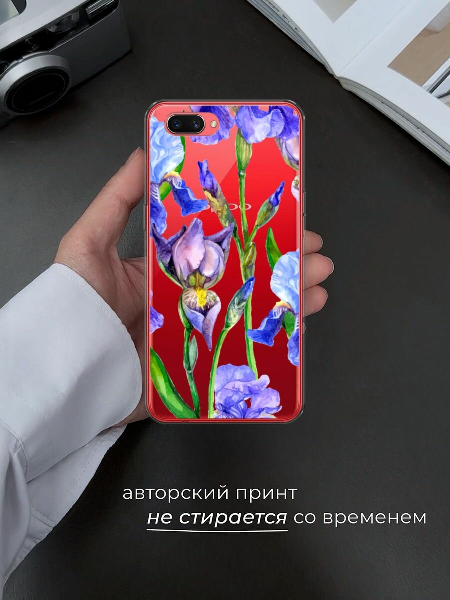 Чехол на Oppo A3s / Oppo A3s с принтом "Синие ирисы", прозрачный — фото 1