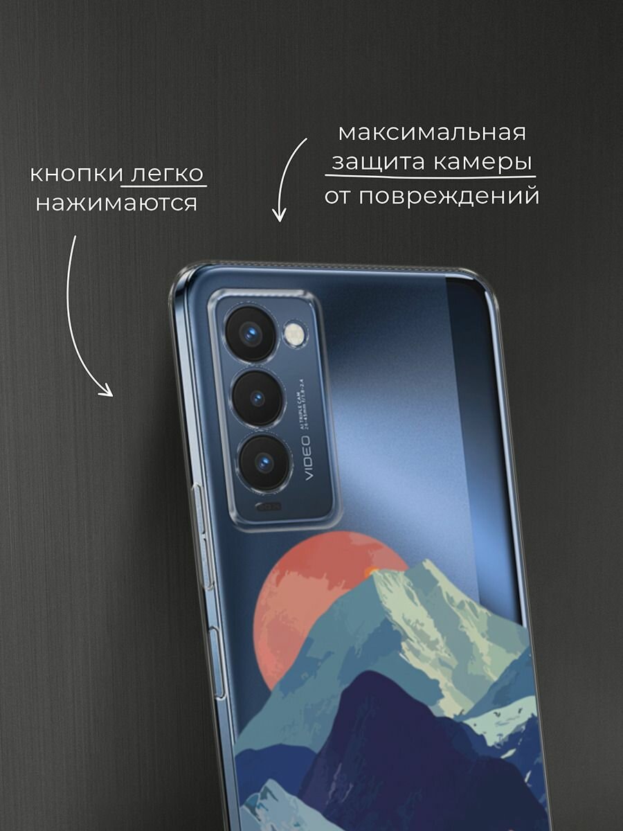 Чехол на Tecno Camon 18P / Техно Камон 18Р с принтом "Закат в снежных горах", прозрачный — фото 1