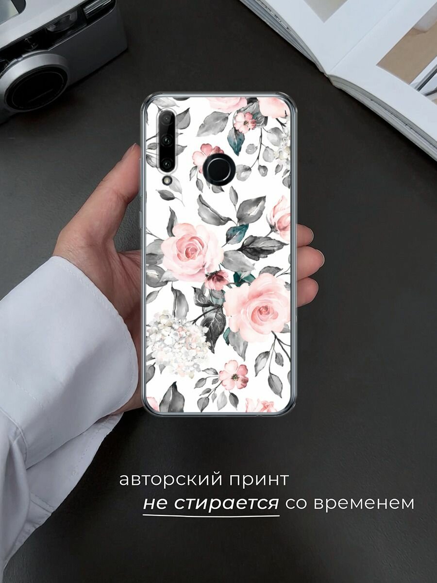 Чехол на Honor 10i/20 Lite 2019/20e/Huawei P Smart Plus 2019 / Хонор 10i с принтом "Розы на белом" — фото 1