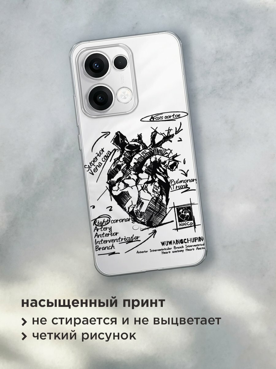 Чехол на Oppo Reno 13 / Оппо Рено 13 с принтом "Анатомическое сердце 2", прозрачный — фото 1