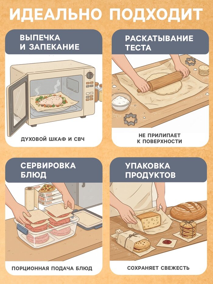 Бумага для выпечки марка «П», подпергамент, 30 см×50 м, плотность 45 г/м², бежевая — фото 1