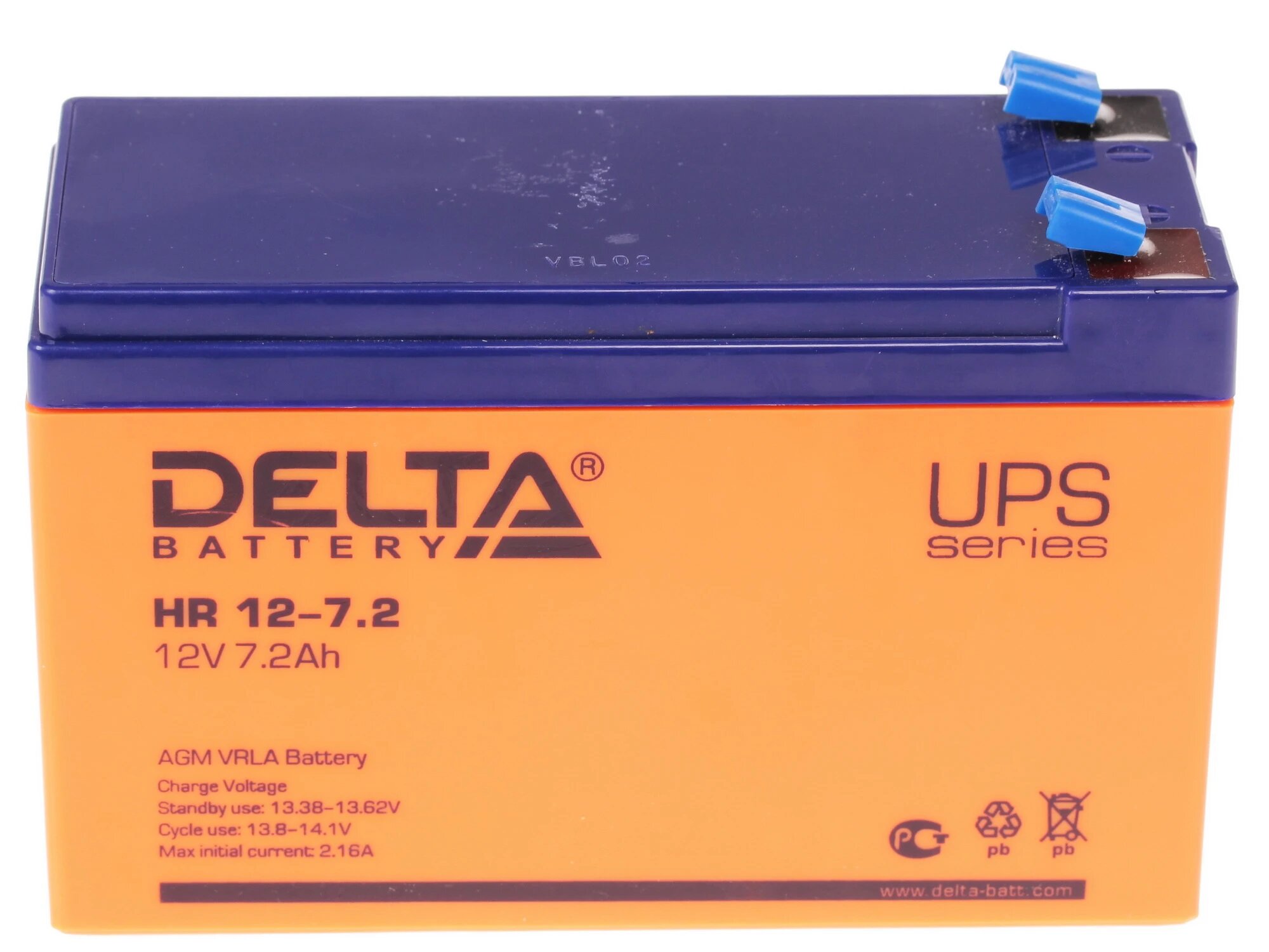 Аккумуляторная батарея DELTA HR 12-7.2 оранжевый, для ИБП, 7.2 А·ч