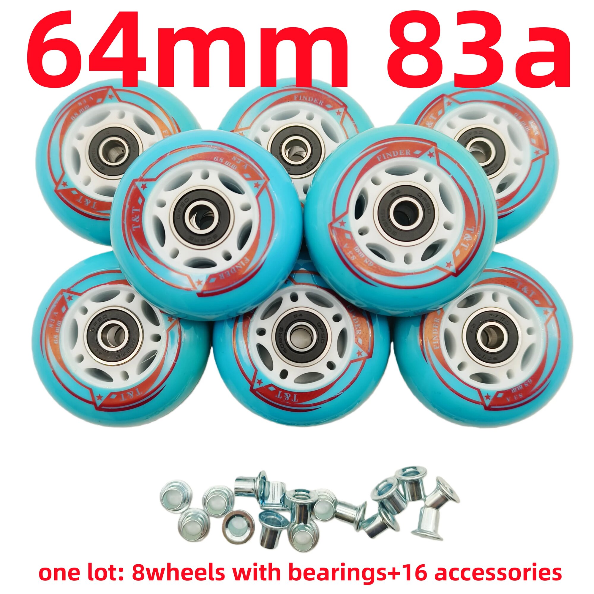 Роликовые колеса 64mm 83A, 8 шт. с подшипниками