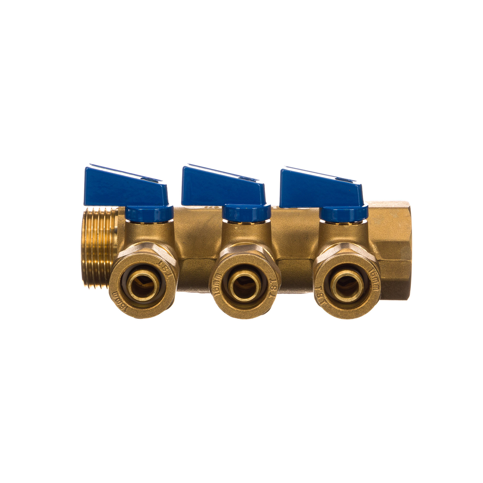 Коллектор 1"x16x3 с шаровыми кранами 3 вых, для металлопластиковых труб син. TST