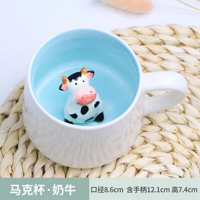 3D керамическая кружка с животными, 301-400 мл, Светло-голубой