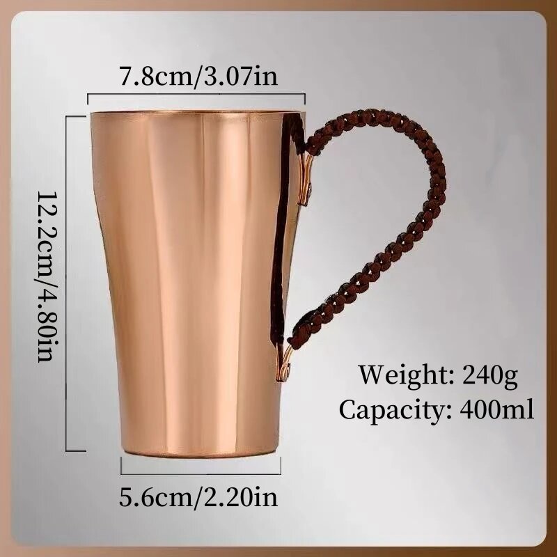 Медная кофейная чашка ручной работы 400 мл, 400ml, Коричневый