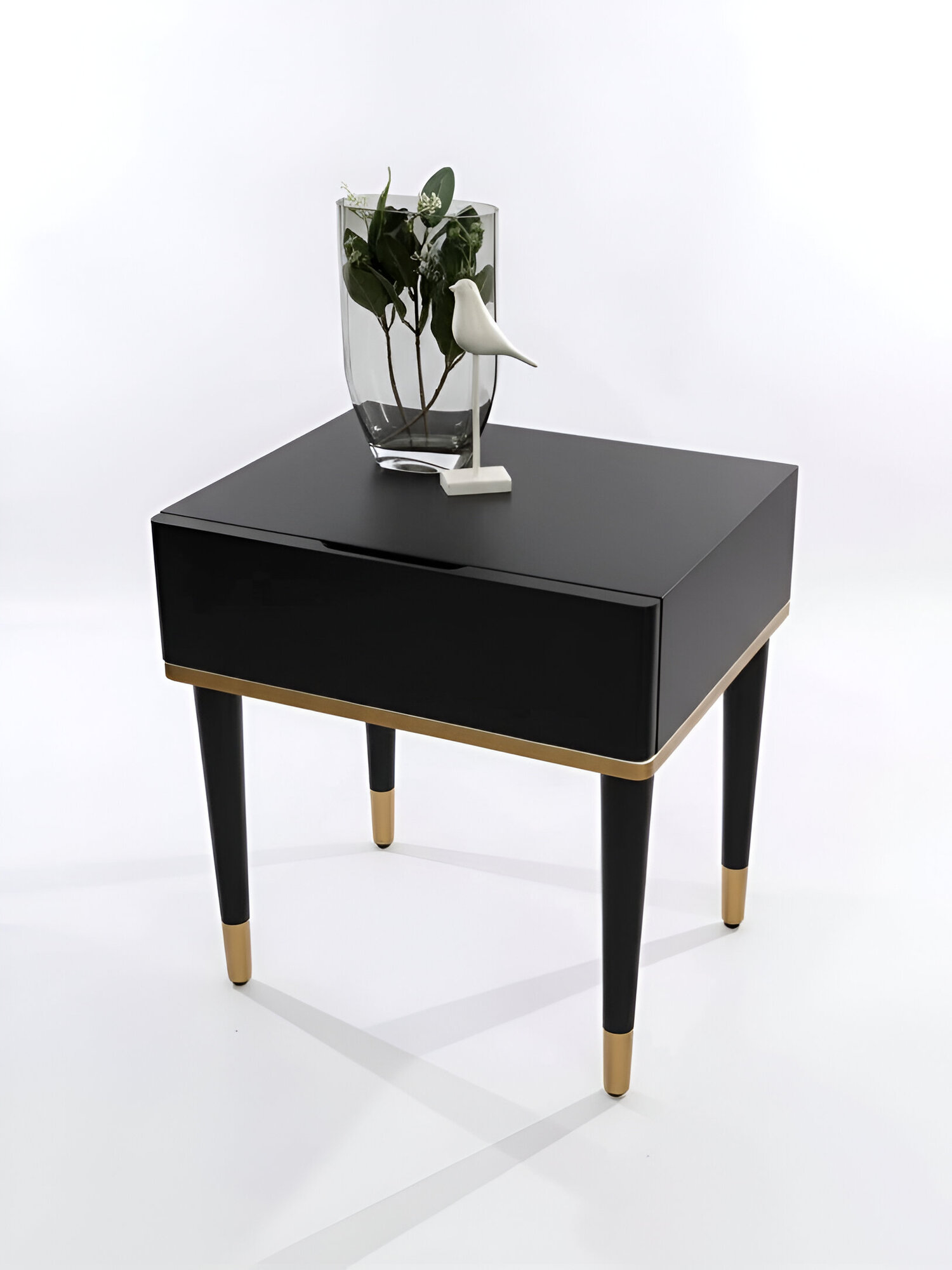 Тумба прикроватная напольная черная, эмаль мдф 50х40х53 см на ножках из бука, Bianko