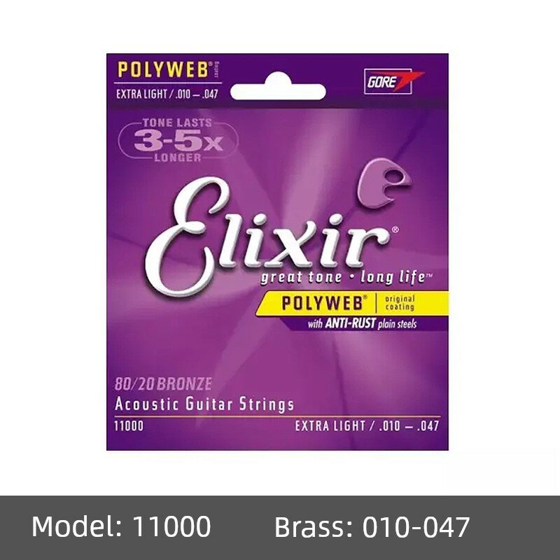 Elixir Bronzovye Pokrytye Akusticheskie Gitary Stroki Komplekt 10-47 Mera Standartnoe dlya Vsekh Igrakov