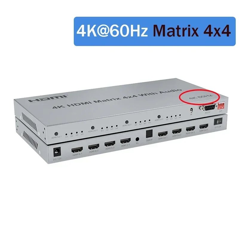 Матричный коммутатор HDMI 4K, 30 Гц/60 Гц, 4x4 с оптическим аудиоэкстрактором, видеоматрица, HDMI-переключатель, разветвитель 4 в 4 выхода HDCP2.2 EDID
