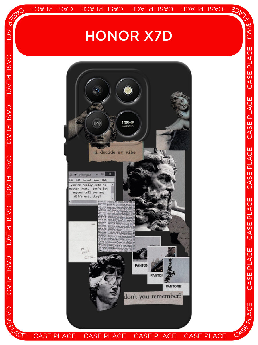 Черный матовый чехол на Honor X7d / Хонор X7d с принтом Коллаж греческие скульптуры