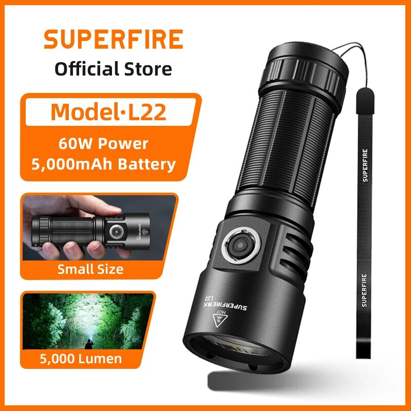 Фонарь SUPERFIRE L22 60W алюминиевый 5000 мАч 3 LED