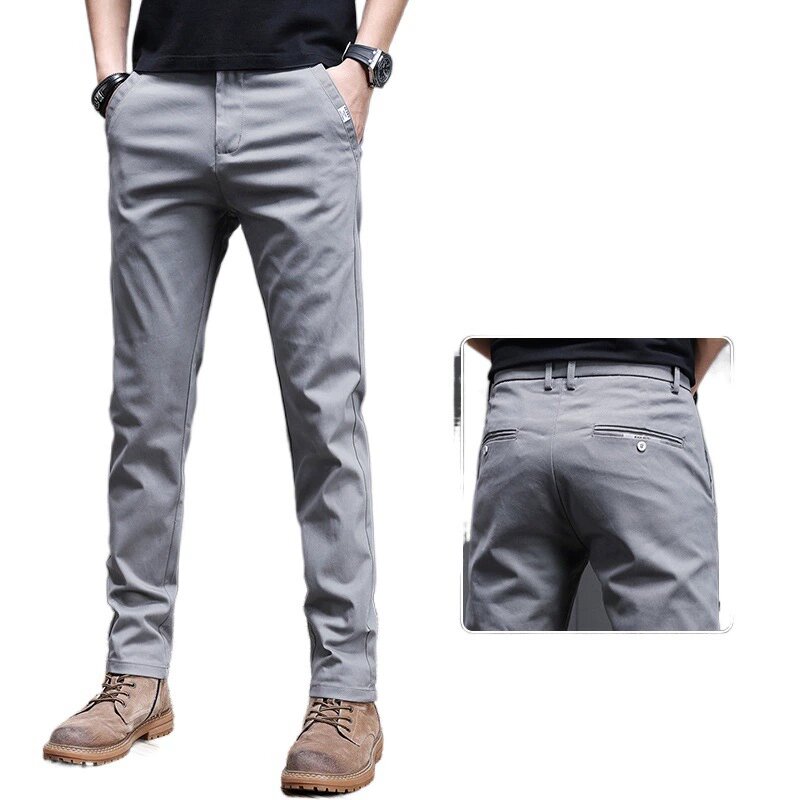 Слим тапер KLQ Круто Весенне-осенние хлопково-непроновые повседневные брюки мужские корейский стиль эластичные новые прямые, Размер_30