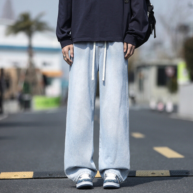 Охоты Брюки JYL Тонкие джинсы с эластичным поясом с драпировкой универсальные широкие штаны прямые мужские